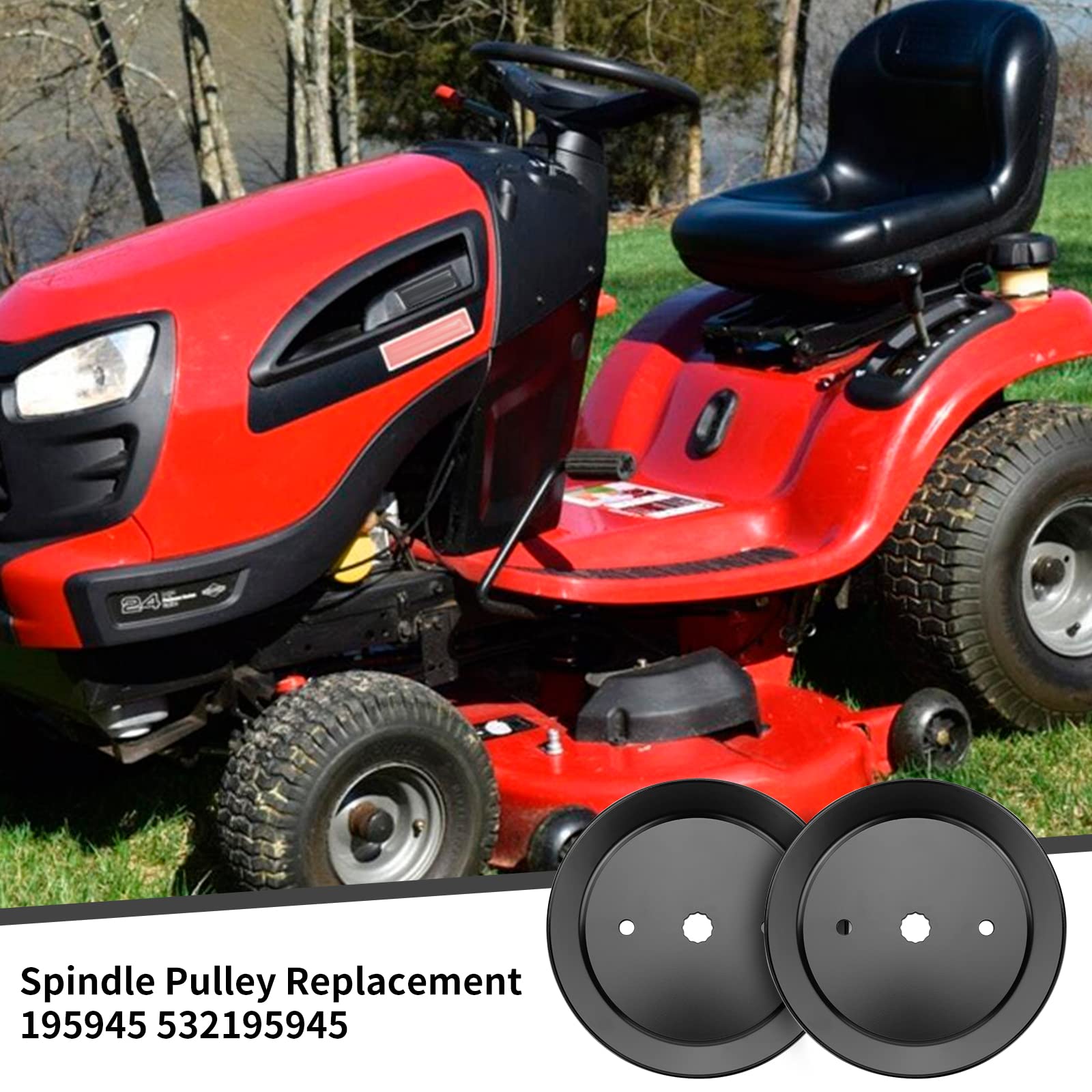 Spindle Pulley 195945 532195945 Replacement for Craftsman Mower - Mandrel Pulleys Compatible with Hu sqvarna, Poulan Pro, AYP, Jonsered 42" 46" Riding Lawn Mower, Replace 197473 532197473, 2 Pack