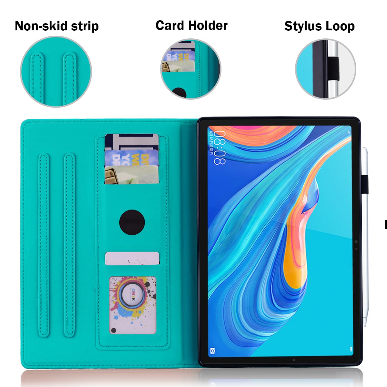Kitzomi Case for Samsung Galaxy Tab A8 10.5 inch 2022,Premium PU Leather Embossed Mandara Folio Stand with Auto Wake/Sleep&Card Holder Cover for Tab A8 SM-X200/X205/X207 Tablet,Turquoise