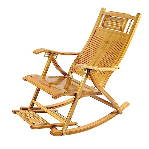 EROOLU Outdoor Lounger Chair, Elderly Balcony Rocking Chair Lazy Person Folding Rocking Chair Adult Rattan Chair Bamboo Rocking Chair Recliner