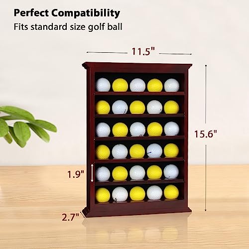 ASmileIndeep Golf Ball Display Case - No Door Golf Ball Holder for 30 Balls, Solid Wood Rack Wall Mount for Enthusiasts