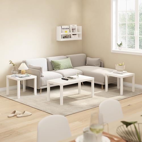 Furinno Classic Homey Square Parsons Side End Table, Set of 2, White