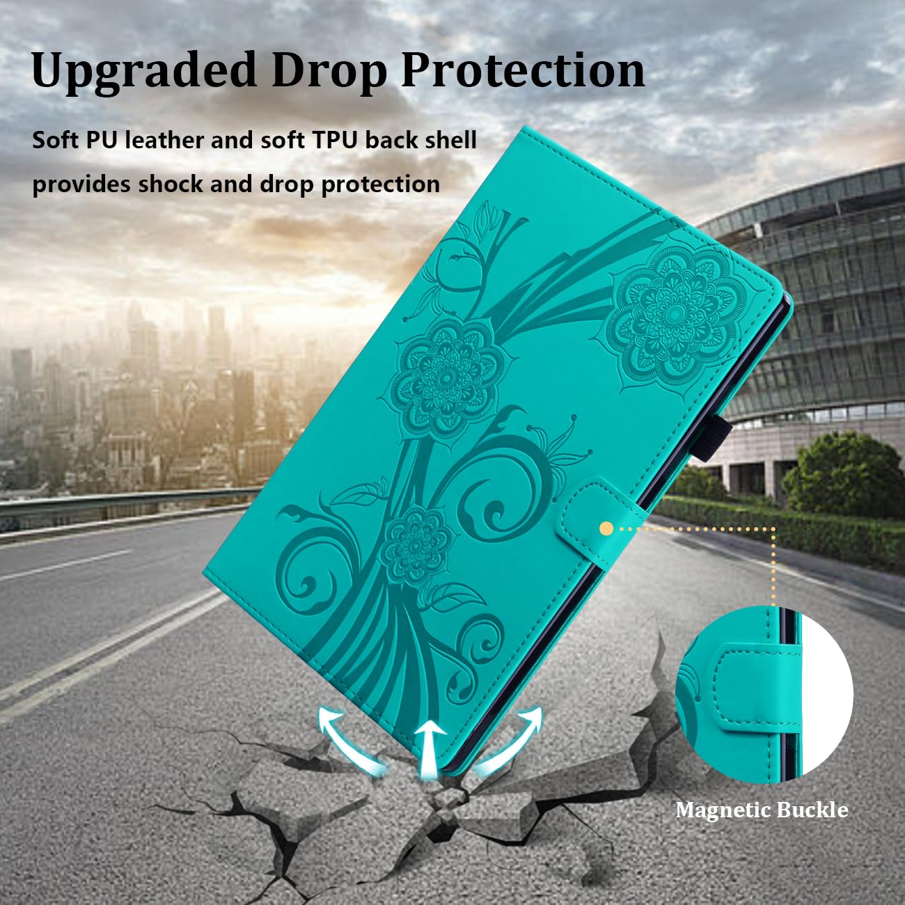 Kitzomi Case for Samsung Galaxy Tab A8 10.5 inch 2022,Premium PU Leather Embossed Mandara Folio Stand with Auto Wake/Sleep&Card Holder Cover for Tab A8 SM-X200/X205/X207 Tablet,Turquoise