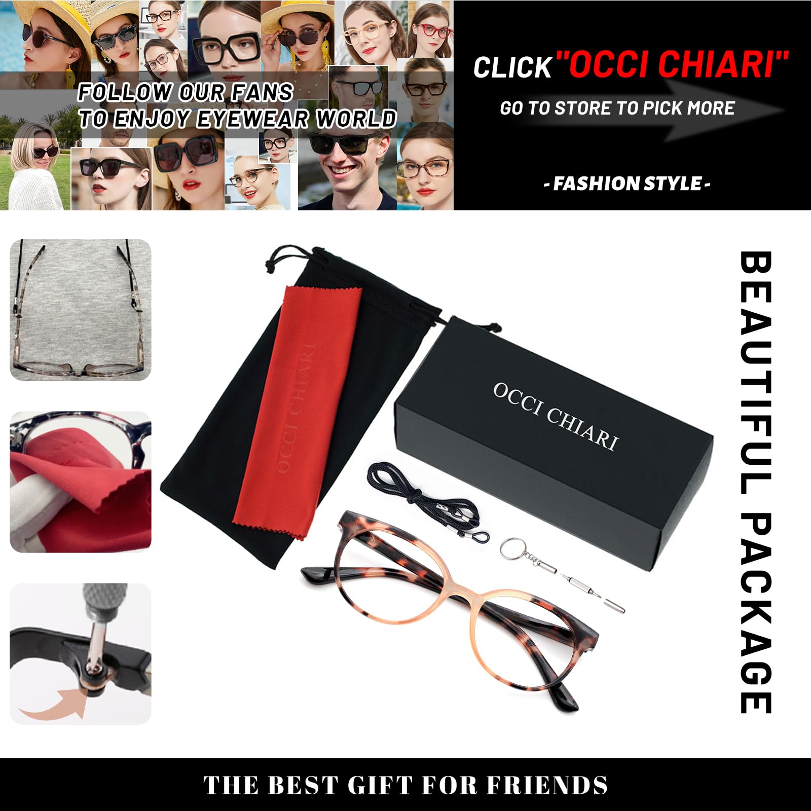 OCCI CHIARI Small Round Reading Glasses Women Stylish Readers for Petite Face(Brown 2.5x) 1.0 1.25 1.5 1.75 2.0 2.25 2.5 2.75 3.0 3.5 4.0 5.0 6.0