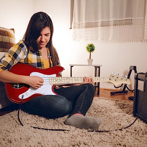 Ktaxon 4 String Electric Bass Guitar, Beginner Electric Bass Guitars Kit with Gig Bag, Shoulder Strap & Cable, Accessories, 42.5" Single-Coil Pickup Bass Guitars W/Fixed Bridge (Red)