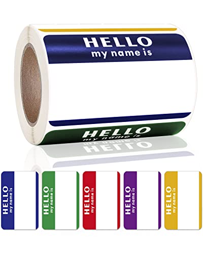 300pcs Name Tag Stickers, 3x2 Identification Badges, Hello My Name is Labels, 5 Colors Personalized Stickers for Office, School, Classroom, Meeting, Kindergarten, Teachers, Parties, Warehouse