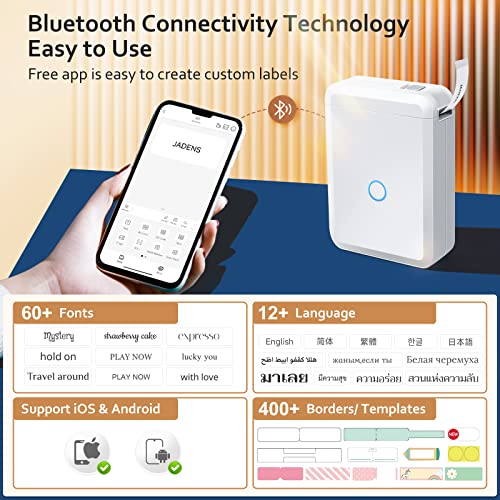 JADENS Bluetooth Thermal Label Printer & Label Maker Machine with Tape