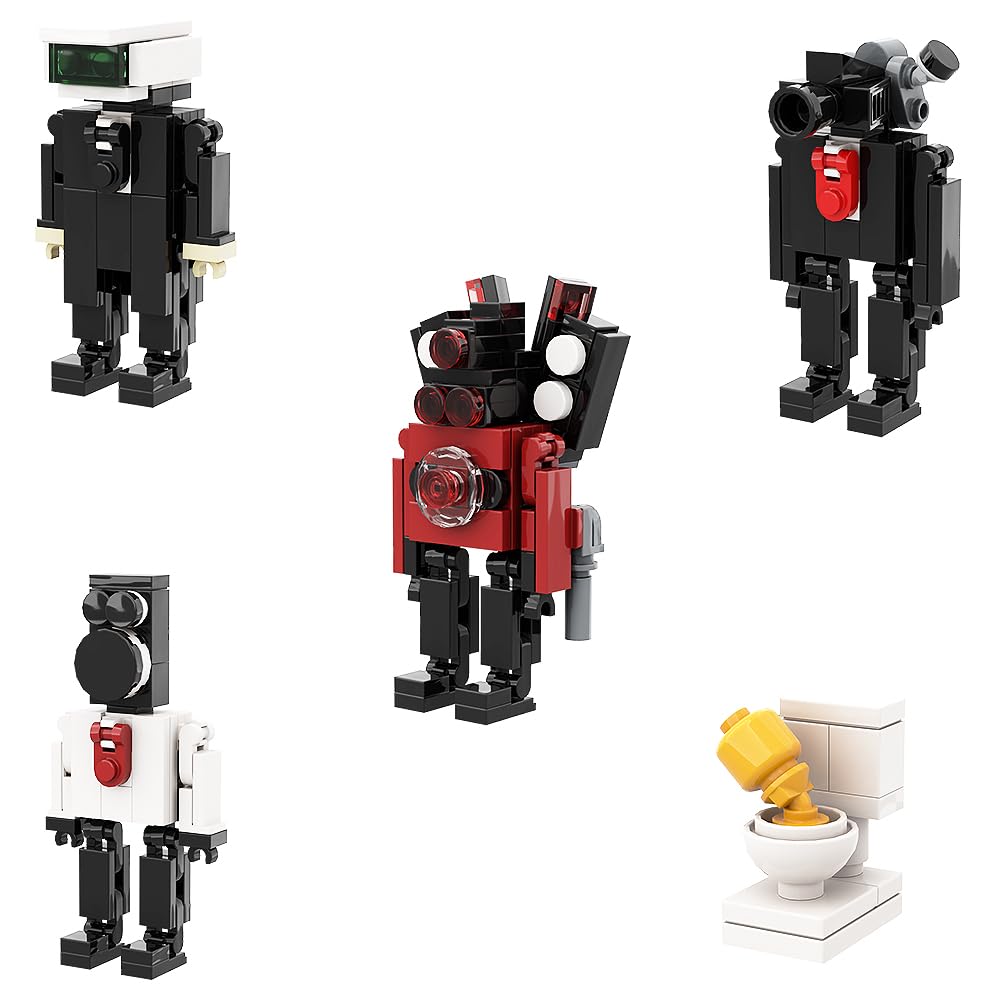 5-in-1 Skibidi Toilet Plush Doll Figure Building Block - Includes Toiletman,Cameraman,Speaker Titan,TV Man,Speaker Man Building Kits - Cute Game Model Collection Toy Gift for Boys,Girls,Kids (240PCS)