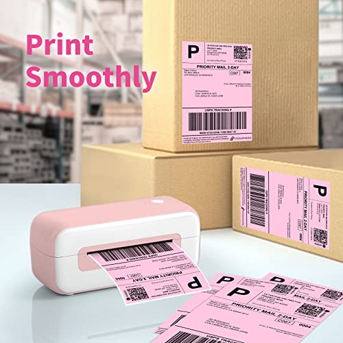Phomemo Pink Label Printer, Thermal Label Printer for Shipping Packages, Shipping Label Printer with 4X6'' Direct Thermal Shipping Labels,500 Fan-Fold Labels