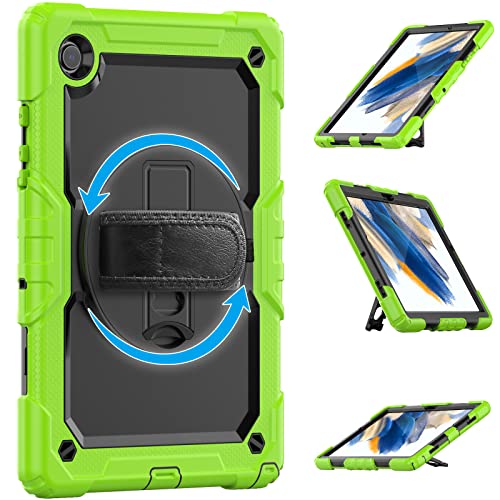 Samsung Galaxy Tab A8 10.5 Inch 2022, [Full-Body][Shock Proof] Protective Case with Pencil Holder and 360 Rotating Hand Strap, Protective Cover with Shoulder Strap (Green)