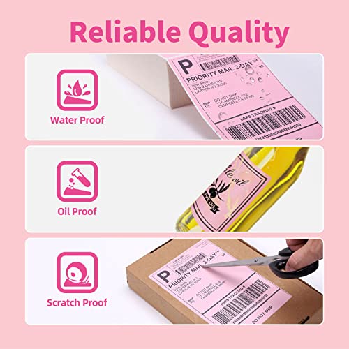 Phomemo Pink Label Printer, Thermal Label Printer for Shipping Packages, Shipping Label Printer with 4X6'' Direct Thermal Shipping Labels,500 Fan-Fold Labels