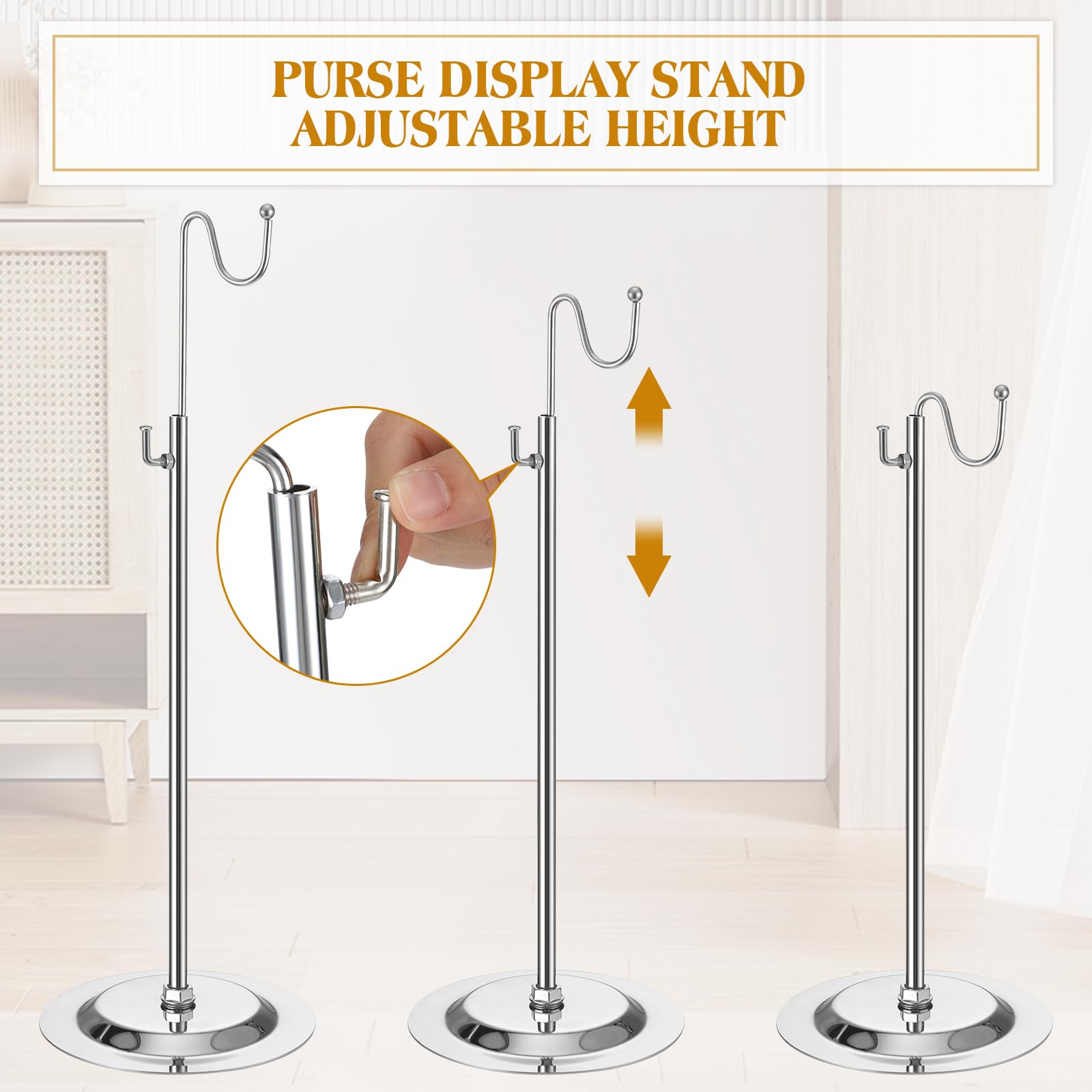 Therwen 6 Pcs Bag Display Stands Purse Display Stand Adjustable Height Handbag Holder for Home Boutique Store Counter Retail(Silver)