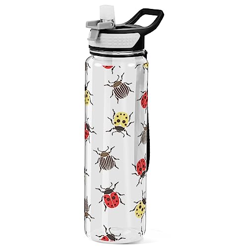 Boccsty Beetle Ladybug Pattern Kids Water Bottle with Straw Insects Sports Bottles BPA-Free Tritan Plastic Water Jug for Women Men Gym Outdoors