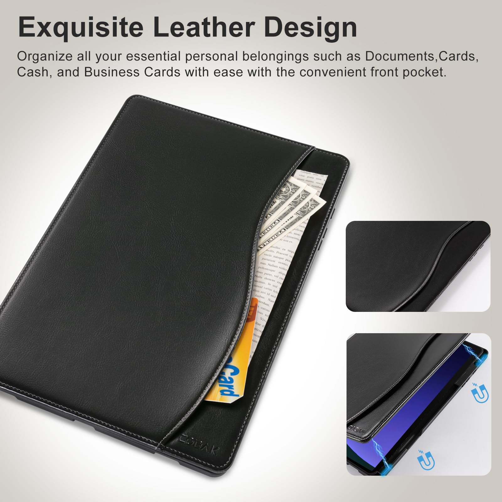 CoBak Case for Samsung Galaxy Tab S9 Plus 2023, Premium PU Leather Cover with S Pen Holder, Front Pocket & Multiple Viewing Angles, Auto Sleep Wake Feature for Samsung Galaxy Tab S9+