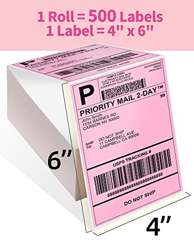 Phomemo Pink Label Printer, Thermal Label Printer for Shipping Packages, Shipping Label Printer with 4X6'' Direct Thermal Shipping Labels,500 Fan-Fold Labels