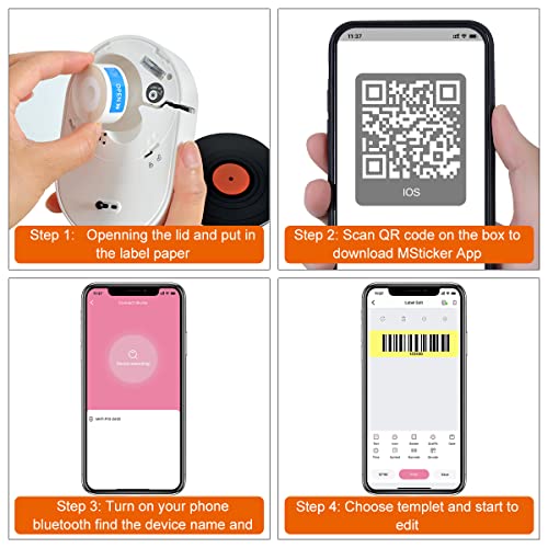 COTOP Label Maker Printer No Ink, Portable Home Use Sticker Maker Wireless Connection Label Machine Tape Included Compatible with iOS + Android Office Home Organization