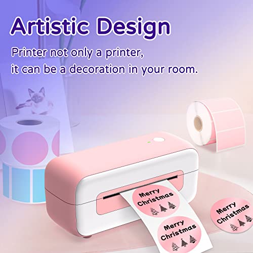 Phomemo Pink Label Printer, Thermal Label Printer for Shipping Packages, Shipping Label Printer with 4X6'' Direct Thermal Shipping Labels,500 Fan-Fold Labels