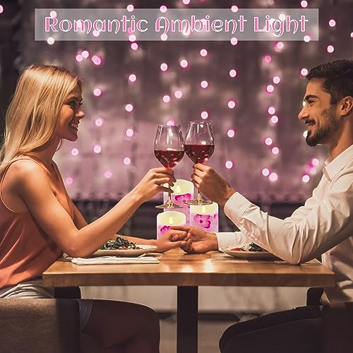 VEEKI Flameless Candles Lights, Set of 3 Cherry Blossoms Romantic LED Candles with Remote & Timer, Flickering LED Pillar Candles Battery Operated, Dimmable Electric Candles Gift for Mom Woman (Pink)