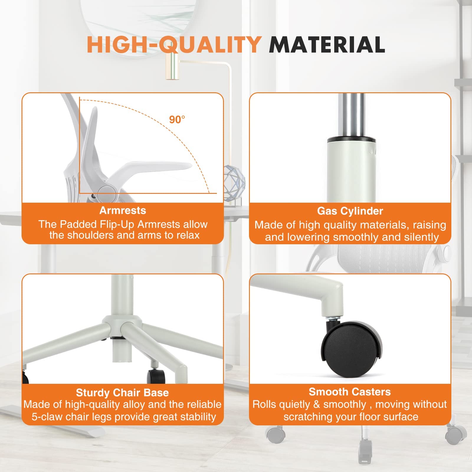 Office Chair Ergonomic Home Office Desk Chairs, Breathable Mesh Back Lumbar Support Computer Chair, Adjustable Height Swivel Task Chair with Flip-up Arms & Wheels, Grey