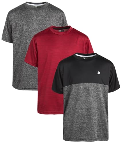 RBX Boys' Active T-Shirts - 3 Pack Short Sleeve Performance Dry Fit Tees - Workout Gym Shirts for Boys (8-16), Size 14-16, Red-Black