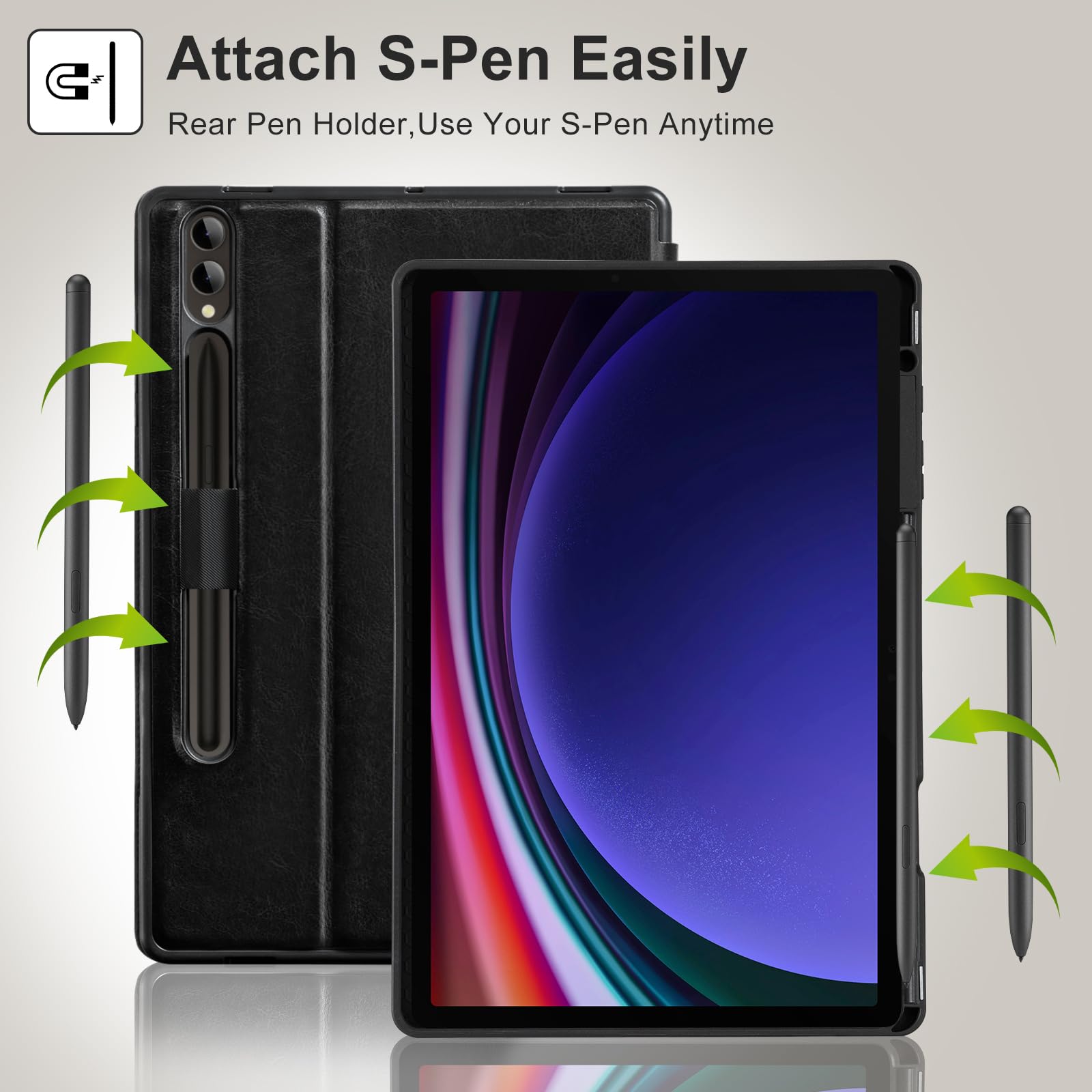 CoBak Case for Samsung Galaxy Tab S9 Plus 2023, Premium PU Leather Cover with S Pen Holder, Front Pocket & Multiple Viewing Angles, Auto Sleep Wake Feature for Samsung Galaxy Tab S9+