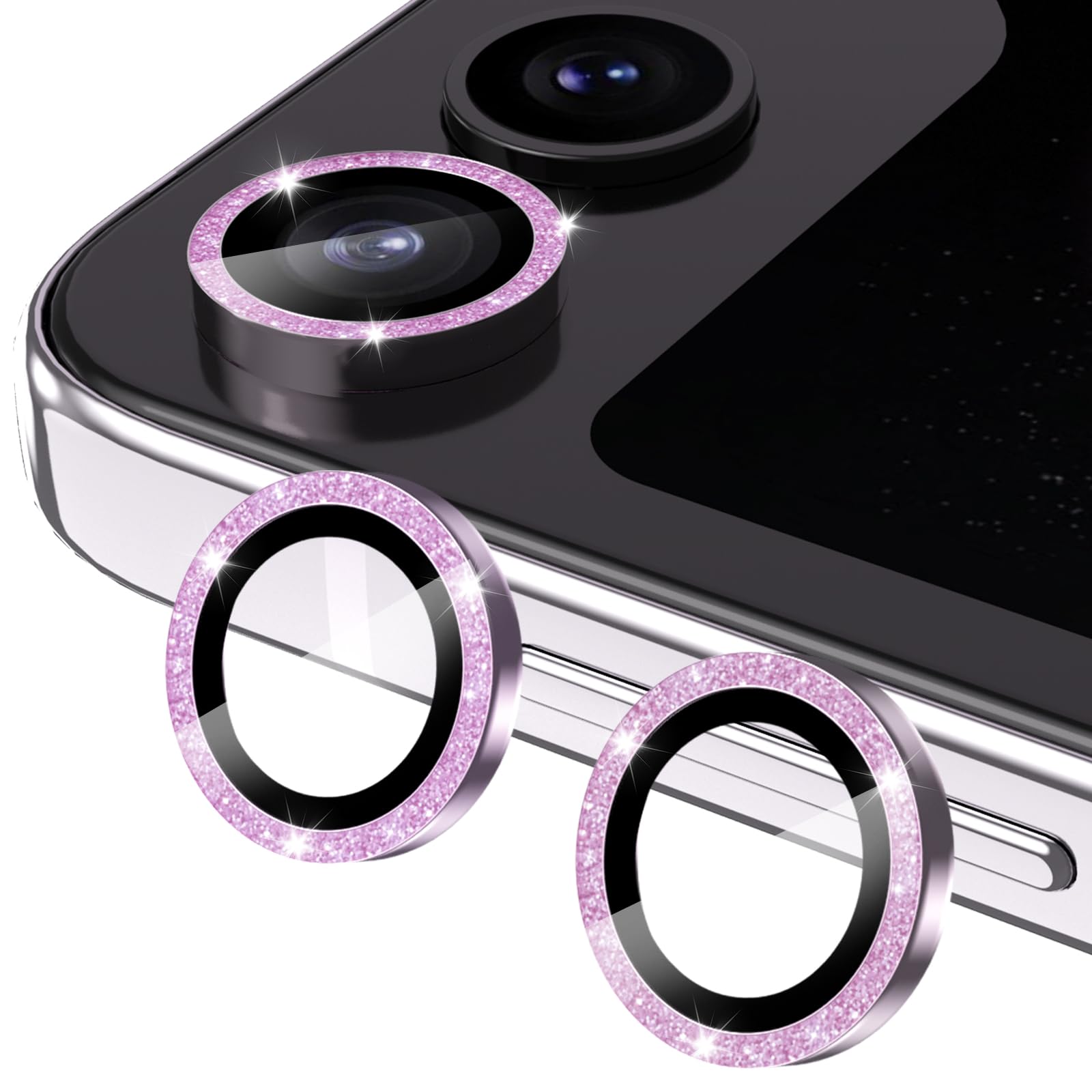 YWXTW for Samsung Galaxy Z Flip 5 Camera Lens Protector, Individual Anti Scratch Metal Ring Tempered Glass Bling Glitter Camera Screen Protector for Galaxy Z Flip 5 Accessories, Glitter Lavender