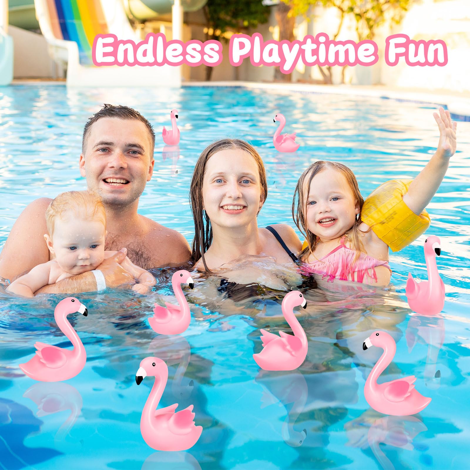 Pink Flamingo Rubber Duckies, 12PCS Bulk Flamingo Bath Toys for Kids Small Flamingo Rubber Duck Cake Decorations, Classroom Prizes