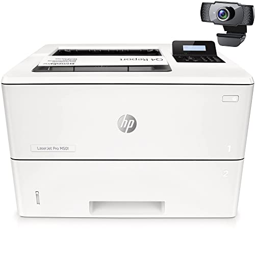 HP Laserjet Pro M501dnA Single-Function Wired Monochrome Laser Printer, White - Print only - 2-line LCD, 45 ppm, 4800 x 600 dpi, 256MB Memory, Auto Duplex Printing, Ethernet - Cbmou External Webcam