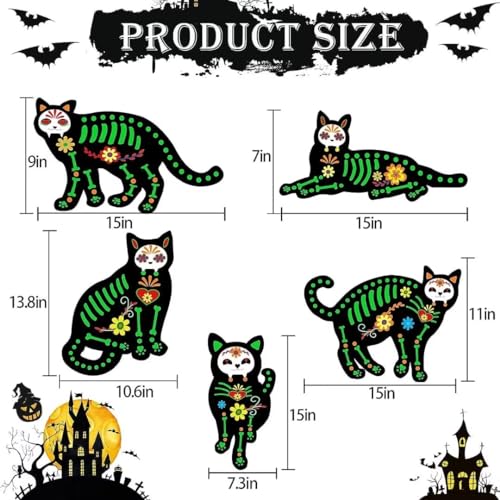 Halloween Decorations Outdoor Yard Signs, 5 Pcs Glow in the Dark Skeleton Cat, Halloween Yard Signs with Stakes for Lawn Garden Front Yard Decorations - Halloween Decor Outside