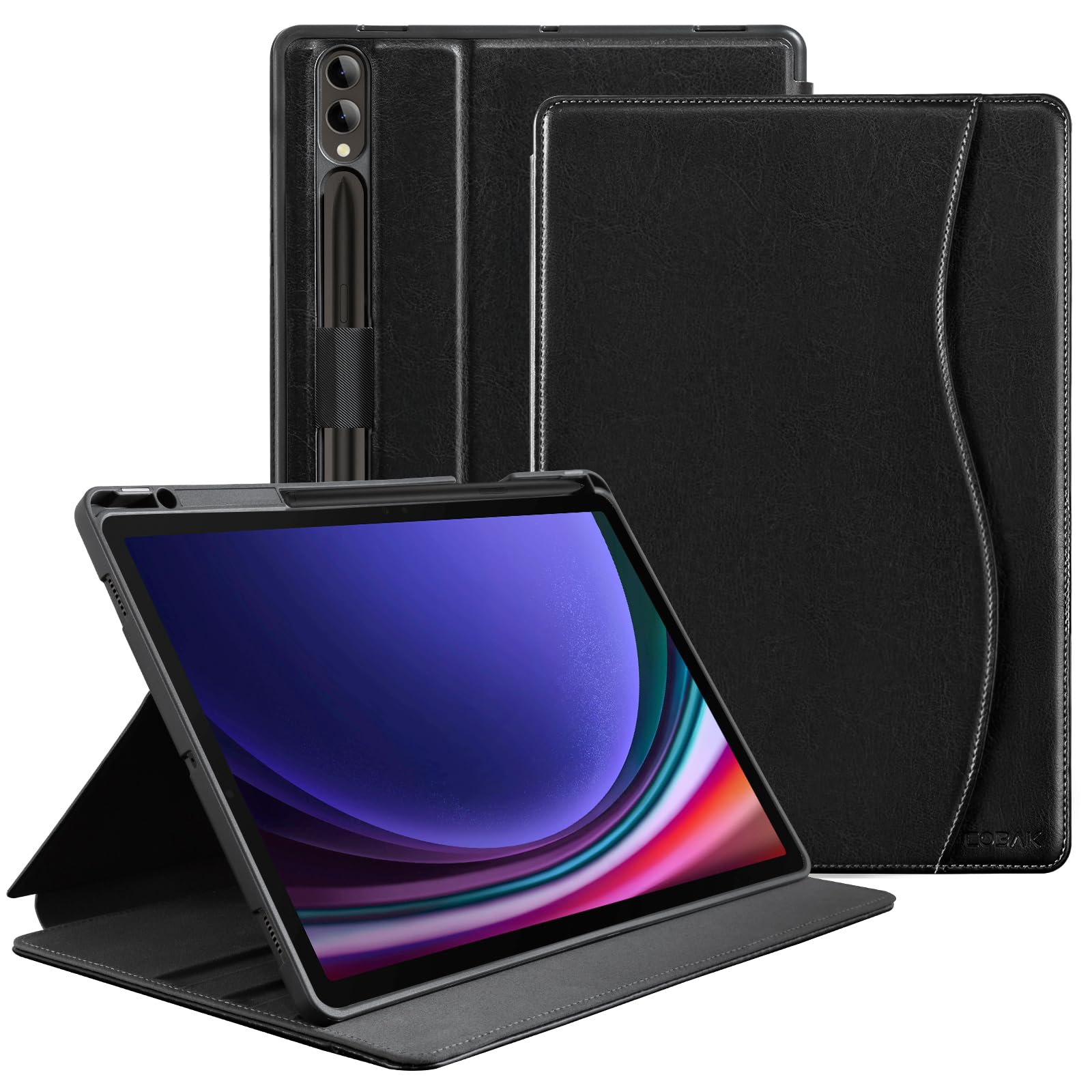 CoBak Case for Samsung Galaxy Tab S9 Plus 2023, Premium PU Leather Cover with S Pen Holder, Front Pocket & Multiple Viewing Angles, Auto Sleep Wake Feature for Samsung Galaxy Tab S9+