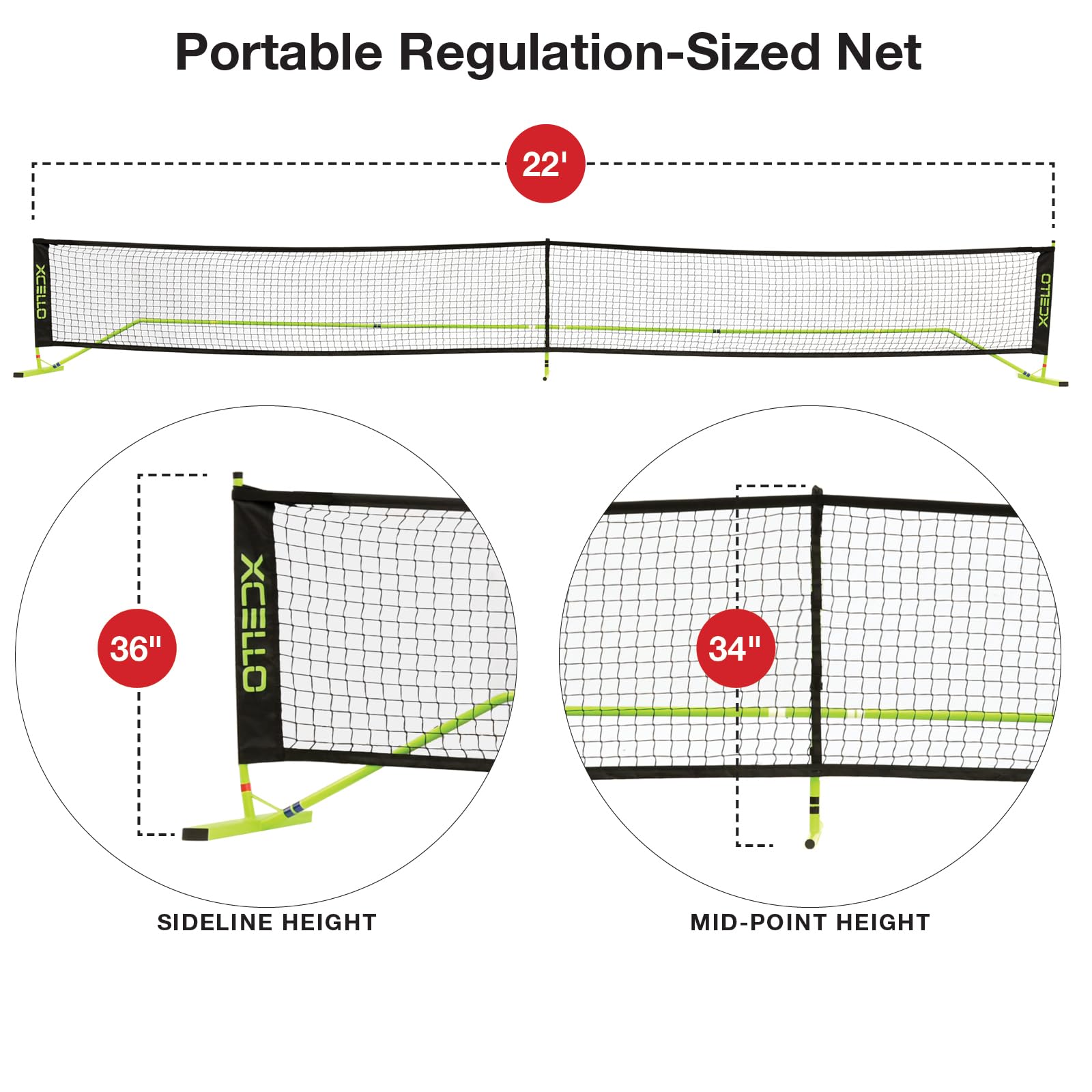 Xcello Sports Regulation Size Portable Pickleball Net System with Carry Bag