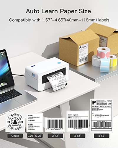POLONO Shipping Label Printer, 4x6 Thermal Label Printer for Shipping Packages, Commercial Direct Thermal Label Maker, 2.25”x1.25” Direct Thermal Label (1000 Labels, White