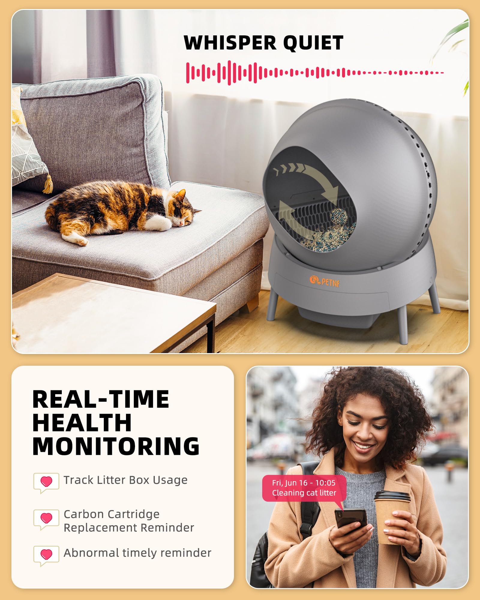 Self Cleaning Cat Litter Box with App Remote Control,Automatic Cat Litter Box for Multiple Cats with mmWave Sensor,Superior Odor Control,Ultra-Quiet Electric Kitty Robot Litter Boxes,Never Scoop Again
