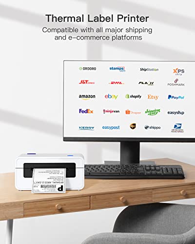 POLONO Shipping Label Printer, 4x6 Thermal Label Printer for Shipping Packages, Commercial Direct Thermal Label Maker, 2.25”x1.25” Direct Thermal Label (1000 Labels, White