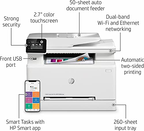 HP Color Laserjet Pro MFP M283cdw Wireless All-in-One Laser Printer, Auto Duplex Printing - Remote Mobile Print Scan Copy Fax - 50-Sheet ADF - 22ppm 600x600dpi 8.5x14, Ethernet, Cbmoun Printer_Cable