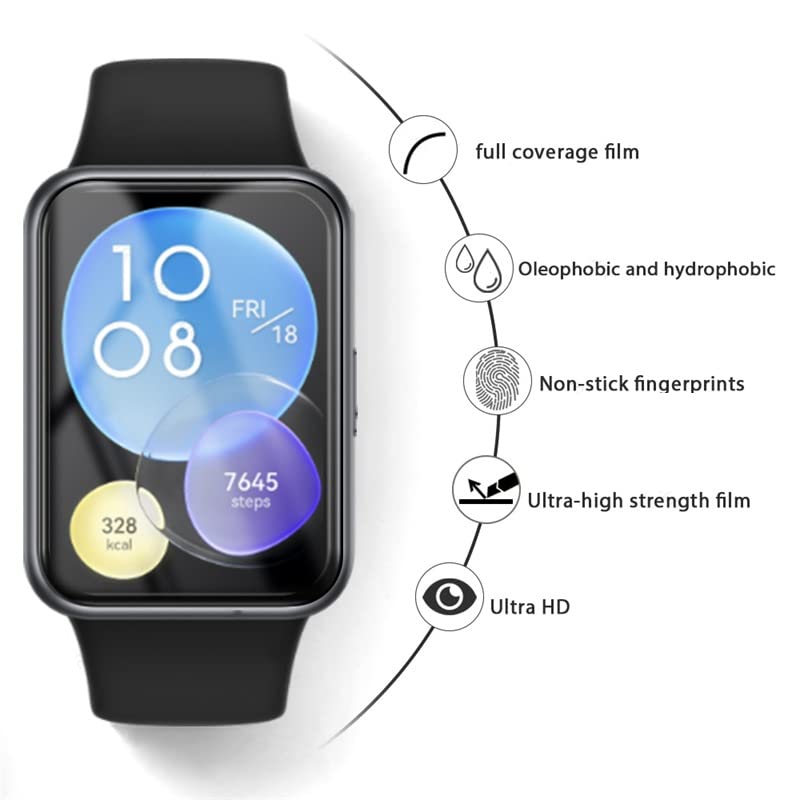 PORRVDP 3D Curved Screen Protector For Huawei Watch FIT 2, 3Pack Soft Smart Watch Protective Film (Not Tempered Glass) [Clear HD] [Full Coverage] [Anti-Scratch] [Ultra Shatterproof]