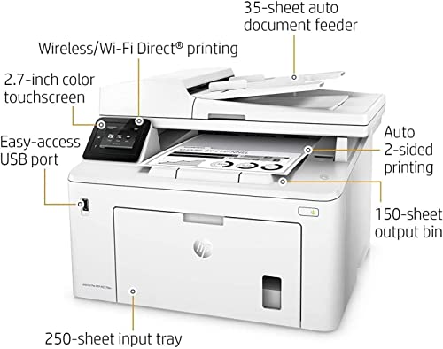 HP Laserjet Pro MFP M227fdw All-in-One Wireless Laser Printer, Print Scan Copy Fax, Auto 2-Sided Printing, 30 ppm, 1200 x 1200 dpi, Compatible with Alexa, Ethernet - with Wulic Printer Cable