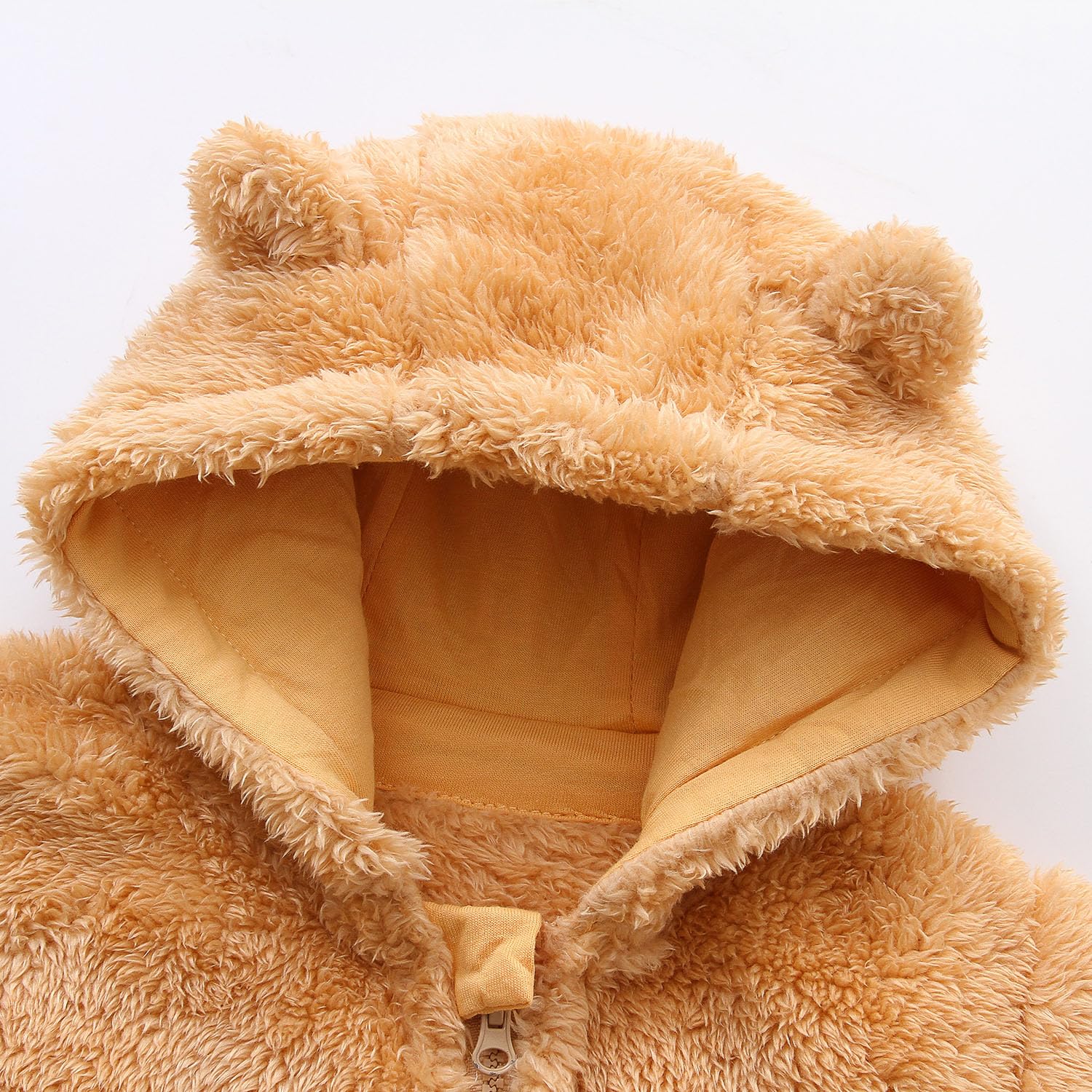 Babymine Toddler Boy's Hooded Fuzzy Outfits Winter Romper Fleece Outerwear Yellow footed Clothes 6-9M