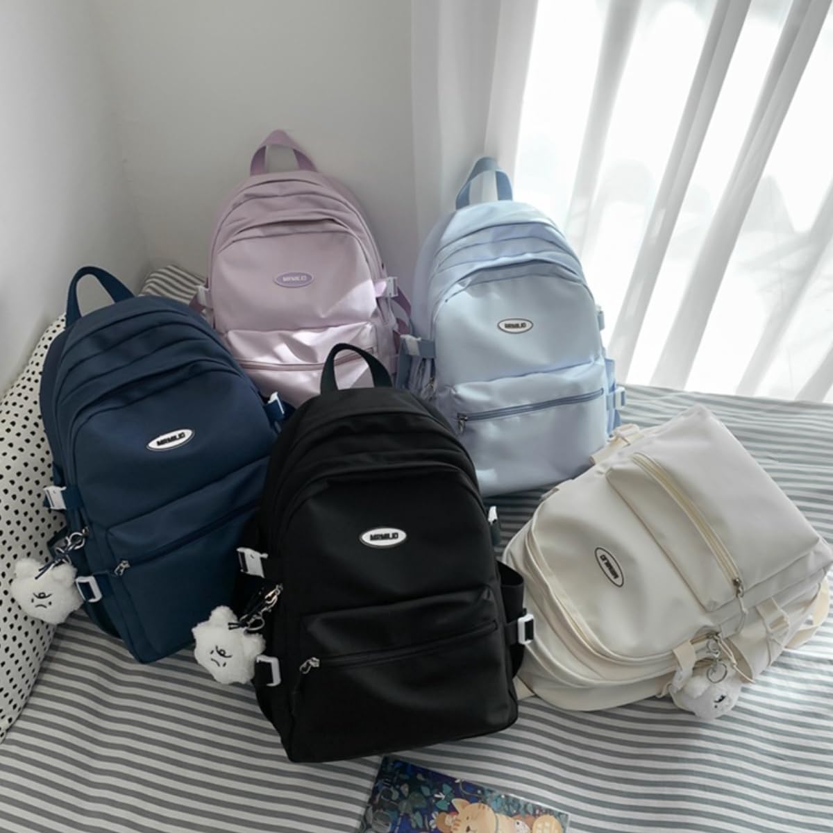 VTTDB Kawaii Backpack with Cute Accessories Casual Aesthetic Daypack Simple Laptop Bag Waterproof Travel Rucksack for Women (white)