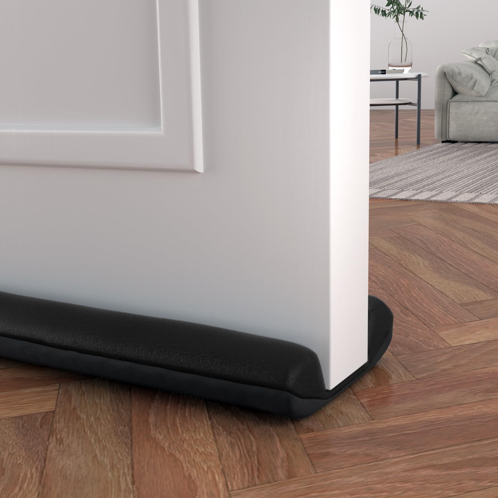 Door Draft Stopper,Leather Door Draft Stoppers for Bottom of Door,Under Door Draft Stopper Weather Stripping,30-36" Adjustable Draft Stopper for Bottom of Door,Door Draft Blocker,Black