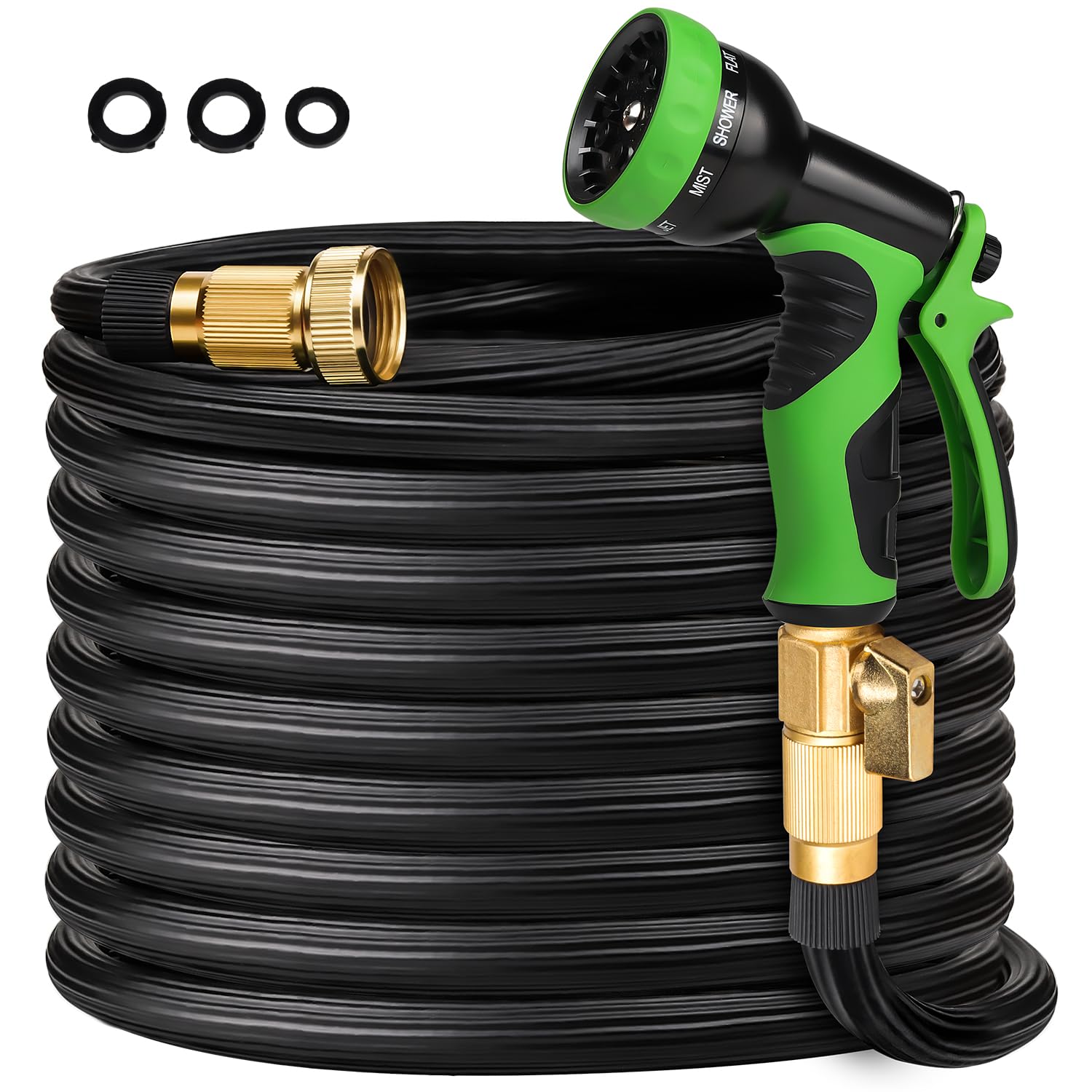 GAMSOD 50ft Expandable Garden Hose, Lightweight Gardening Flexible Hose Pipe, Solid Brass Fittings, 2.2X Expanding Flexible Latex Water Hose with Spray Nozzle -Black