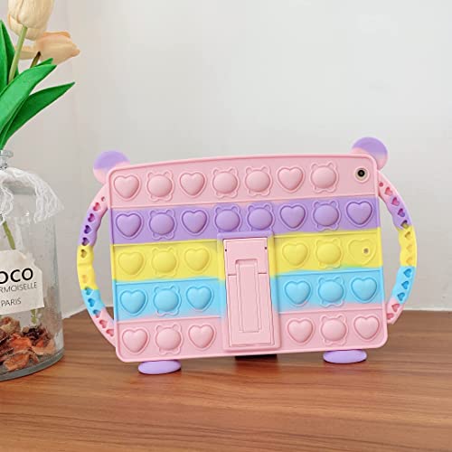 Case for Samsung Galaxy Tab A8 10.5 2021 X200/X205, Soft Silicone Rainbow Pattern Tablet Case with Lanyard with Built-in Foldable Kickstand Shockproof Cover Case