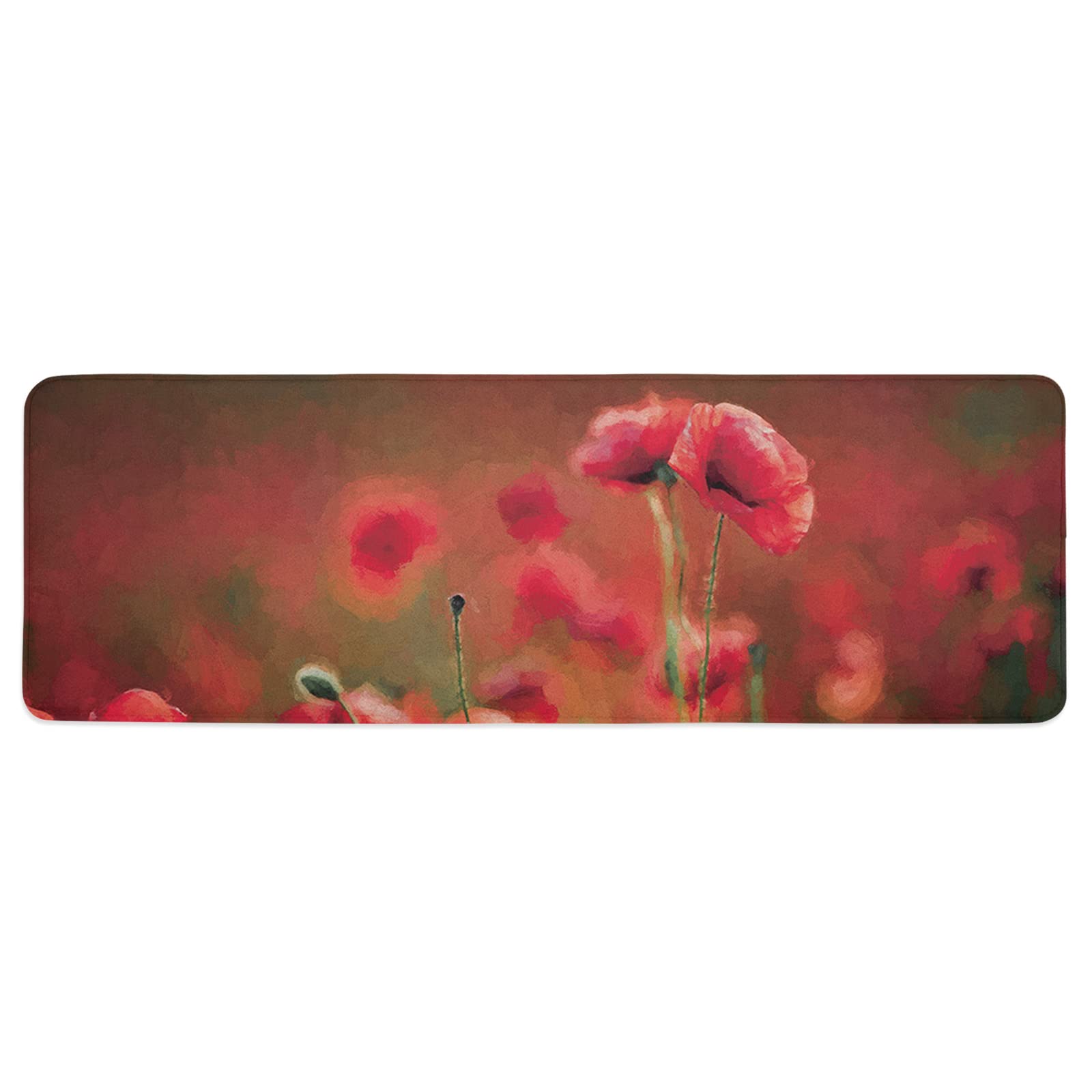 Libaoge Kitchen Mat Rug 1 PCS Red Poppy Runner Rug Anti-Fatigue Comfort Memory Foam Standing Mat Non-Slip Floor Door Mat for Bathroom Bedroom 16x47in