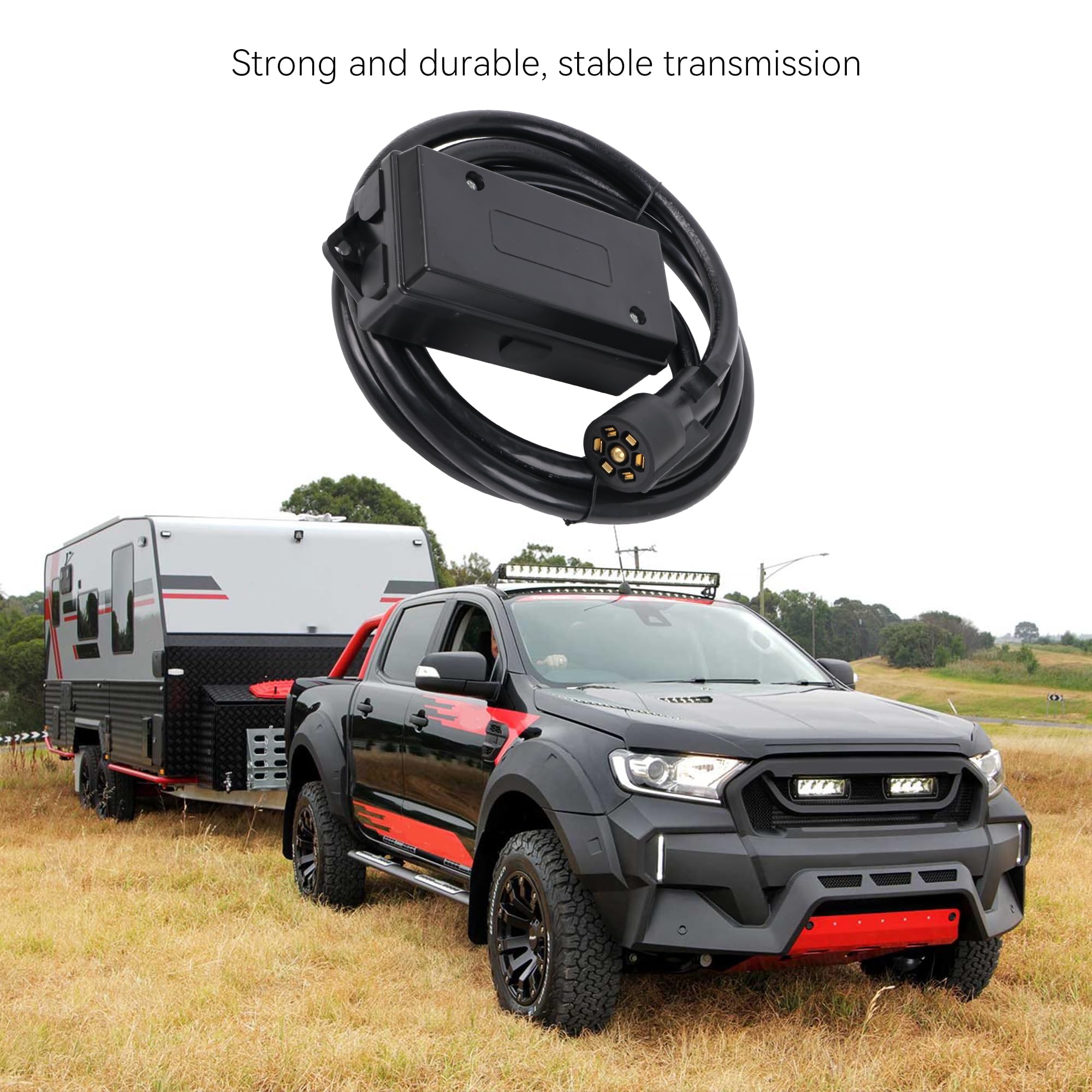 Emptty Inline Trailer Plug, Heavy Duty 7 Way Plug Inline Trailer Cord with 7 Gang Junction Box - 8 Feet Ideal for RVs, Trailers, Campers, Caravans, Trucks, Food Trucks and Other Towing Vehicles