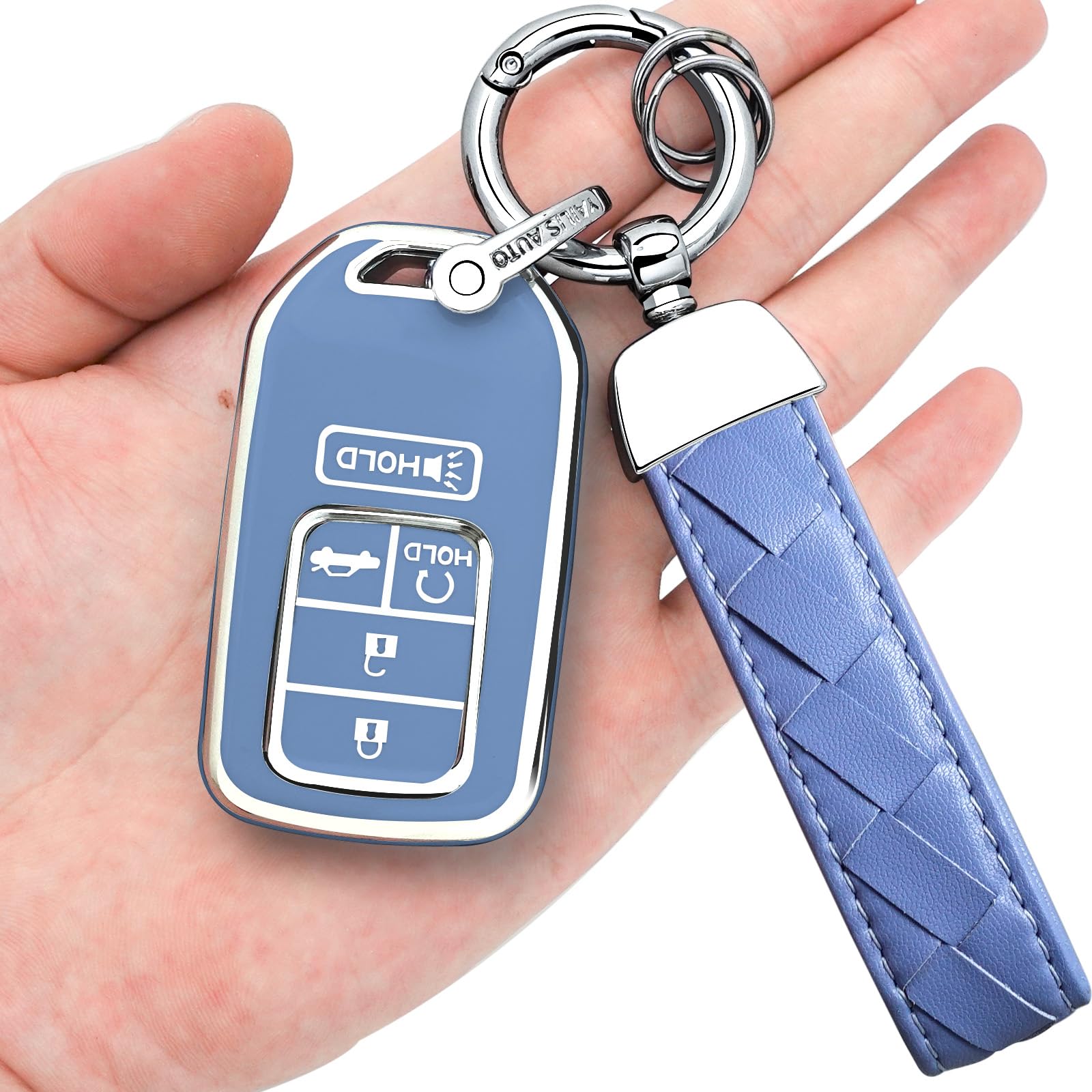 Yonmcfn for Honda Key fob Cover with Leather Keychain,Soft TPU 5 Buttons Key Shell,fit 2018 2019 2020 2021 Civic Accord Pilot CR-V Insight EX EX-L Touring Remote car Key(Blue)