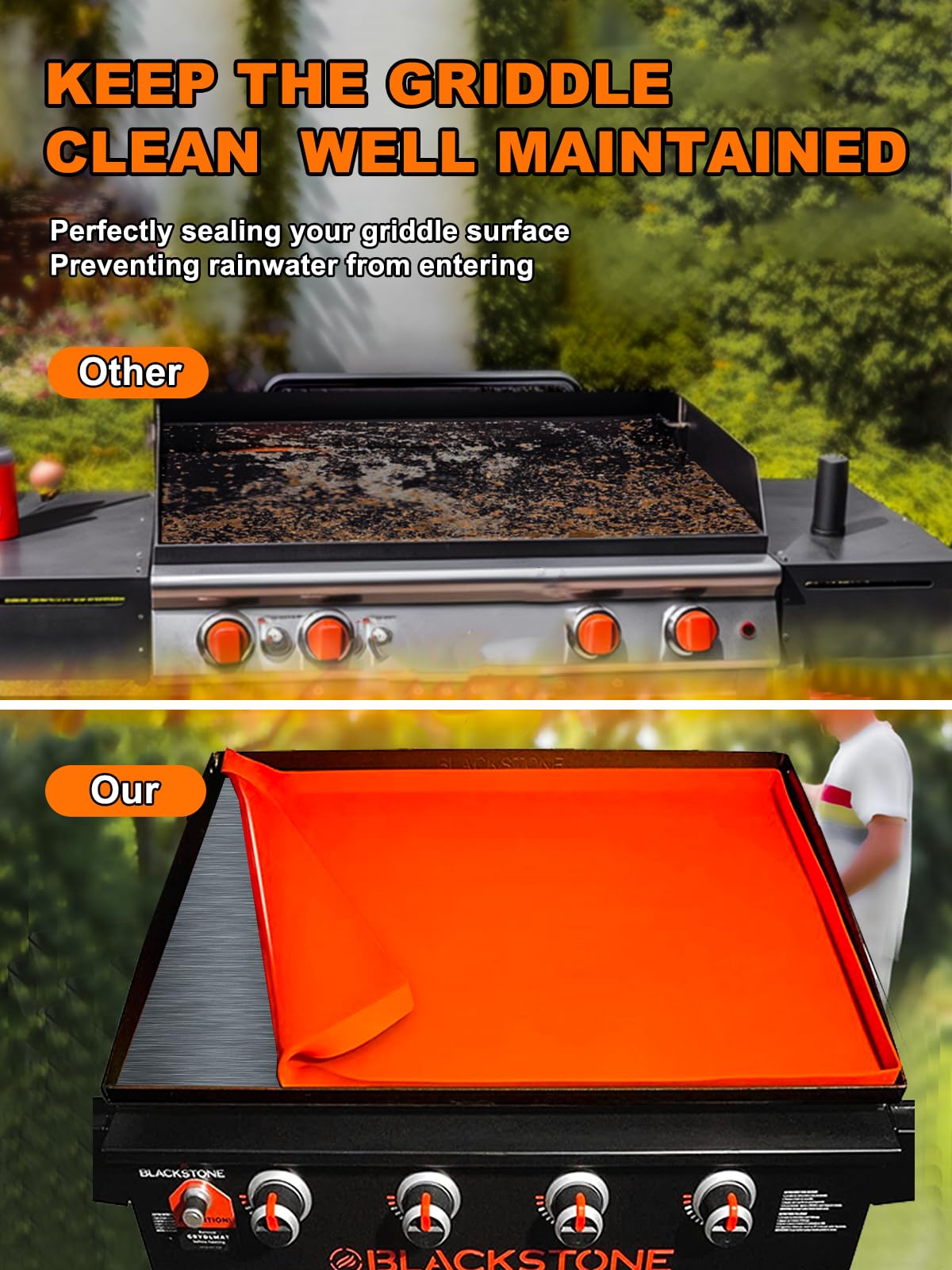 Artnice Silicone Griddle Mat for Blackstone Griddle, 22" Heavy Duty Food Grade Silicone Griddle Mat, All Season Cooking Protective Griddle Grill Cover, Blackstone accessories, Orange