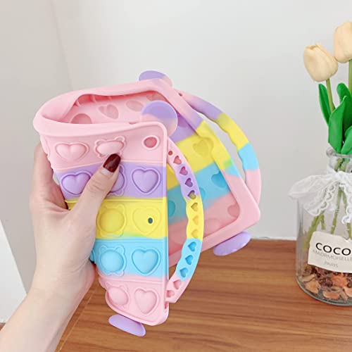 Case for Samsung Galaxy Tab A8 10.5 2021 X200/X205, Soft Silicone Rainbow Pattern Tablet Case with Lanyard with Built-in Foldable Kickstand Shockproof Cover Case