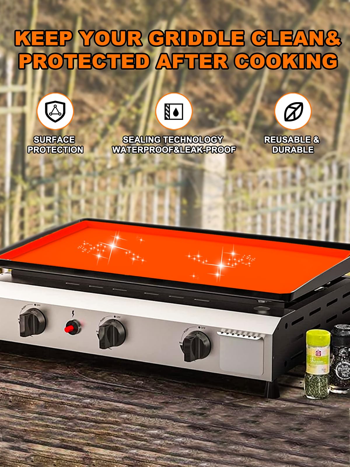 Artnice Silicone Griddle Mat for Blackstone Griddle, 22" Heavy Duty Food Grade Silicone Griddle Mat, All Season Cooking Protective Griddle Grill Cover, Blackstone accessories, Orange
