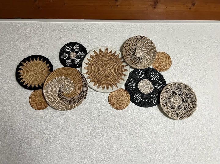 ChumDecor Set of 10 Handcrafted Boho Wall Basket Decor, Wall Hanging Baskets, Decorative Plates for Wall, Handmade from Vietnam Unique Wicker Wall Art Decor