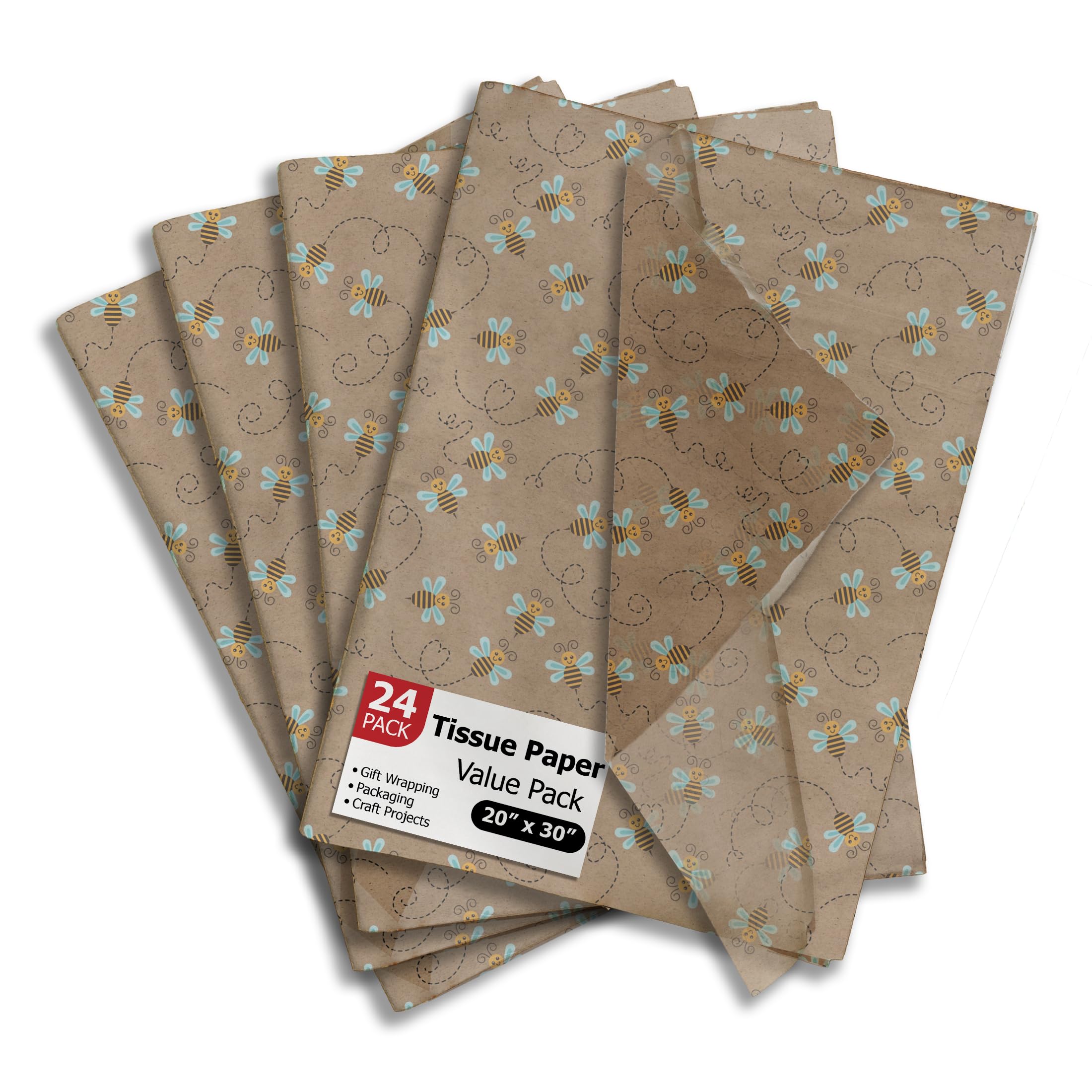 Bees Printed Tissue Paper for Gift Bags or Boxes and Wrapping - Bulk Summer Decorative Art Tissue Paper for Packaging and Gifting | 24 Sheets 20" x 30"