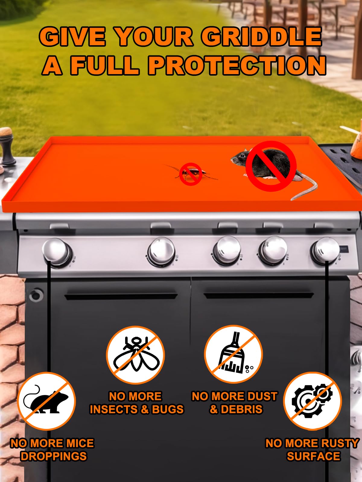 Artnice Silicone Griddle Mat for Blackstone Griddle, 22" Heavy Duty Food Grade Silicone Griddle Mat, All Season Cooking Protective Griddle Grill Cover, Blackstone accessories, Orange